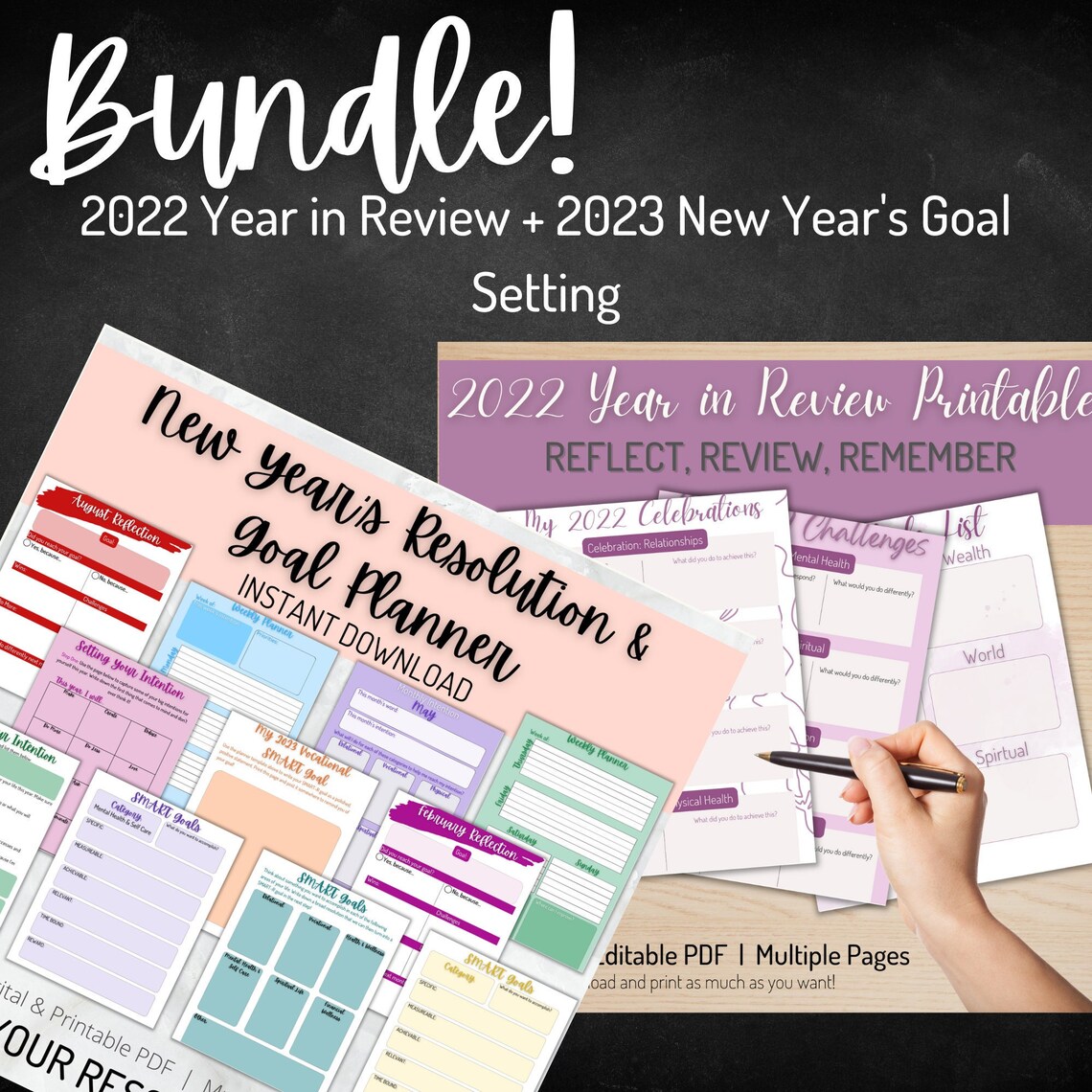 BUNDLE 2022 Year in Review 2023 New Year's Resolution and Goal Setting Workbook - Etsy