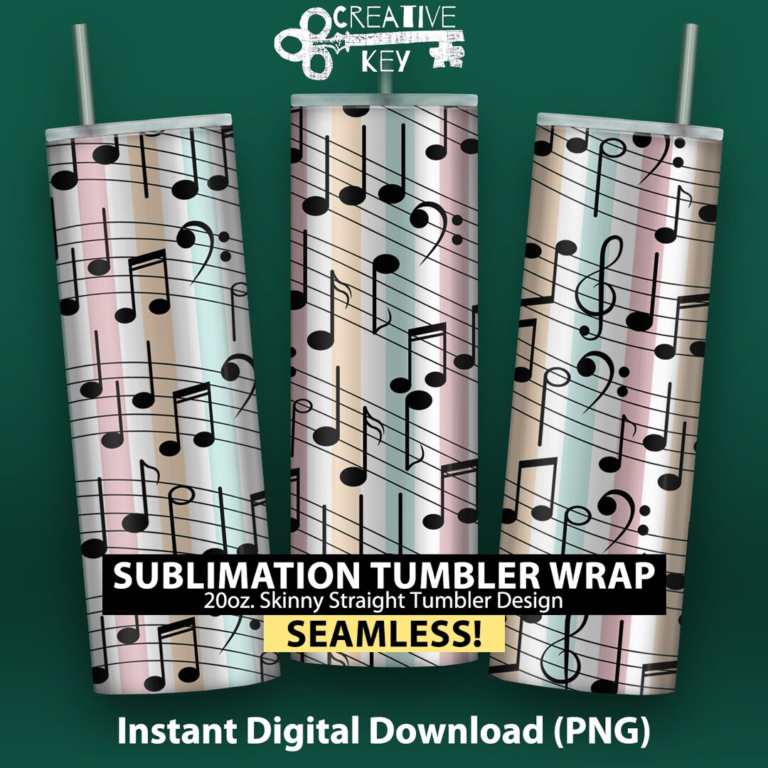 Music Notes on Color Bars - 20oz Skinny Sublimation Tumbler Wrap Design ...