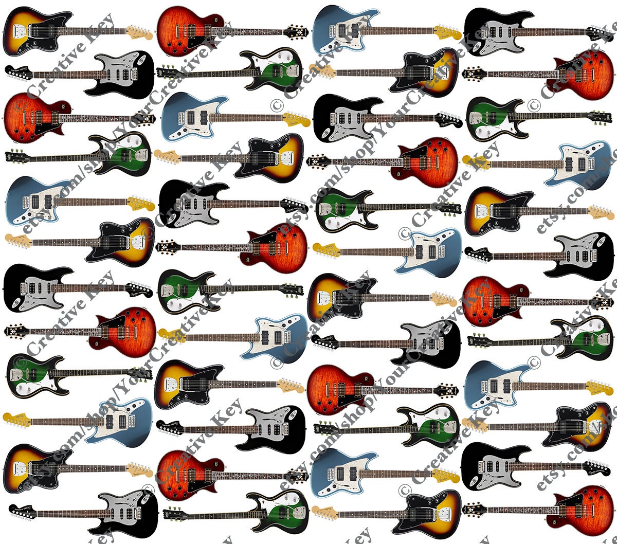 Electric Guitars Pattern - 20oz Skinny Sublimation Tumbler Wrap Design ...