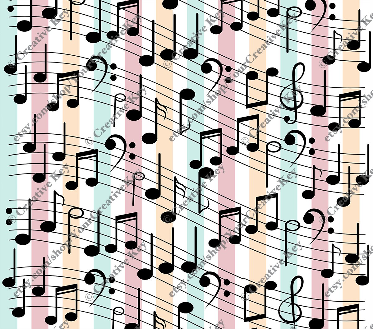 Music Notes on Color Bars - 20oz Skinny Sublimation Tumbler Wrap Design ...