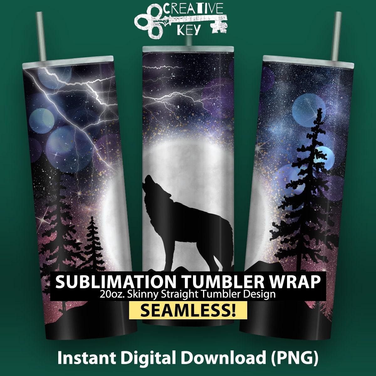 Howling Wolf Silhouette Collage - 20oz Skinny Sublimation Tumbler Wrap ...