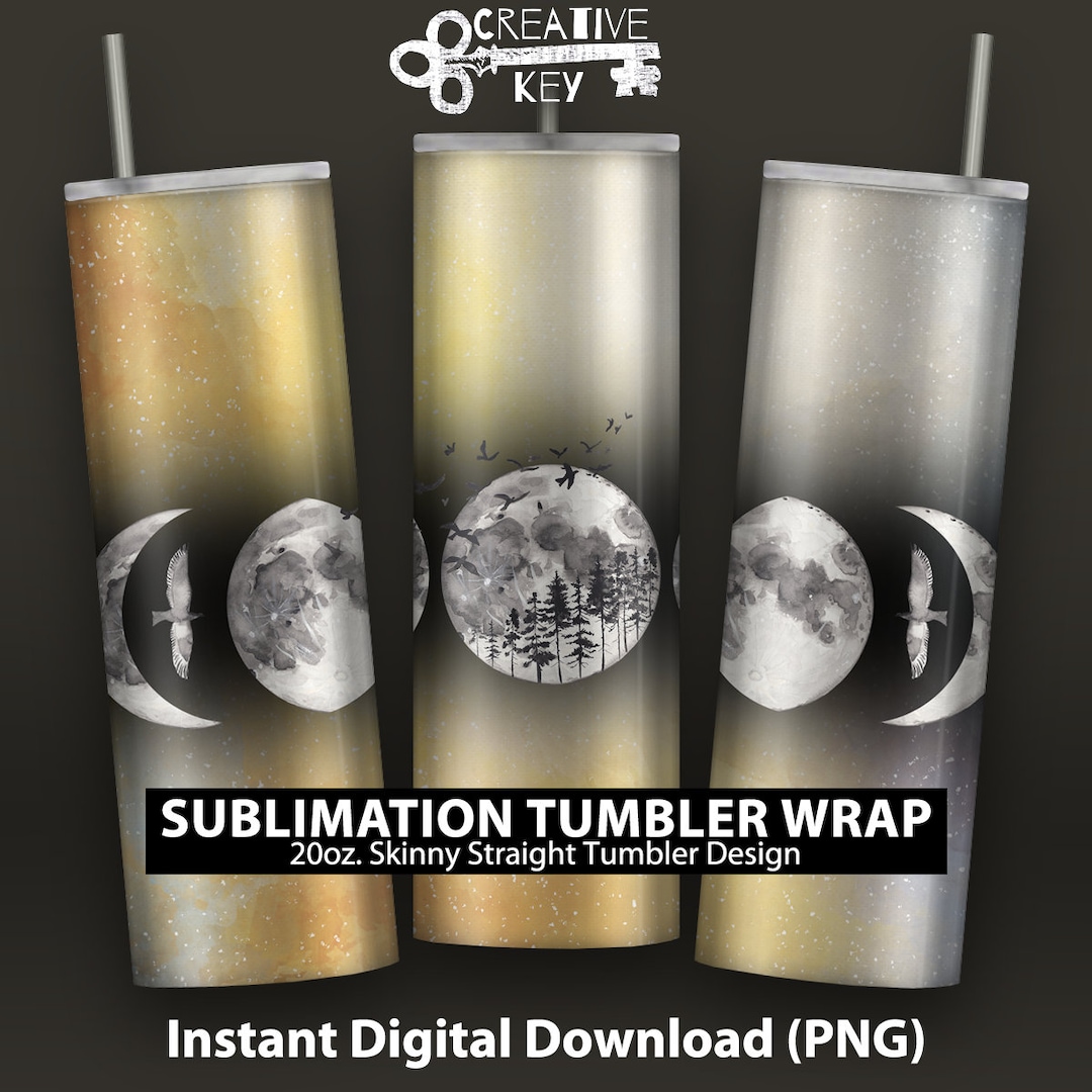 Watercolor Moon Phases & Birds - 20oz Skinny Sublimation Tumbler Wrap ...
