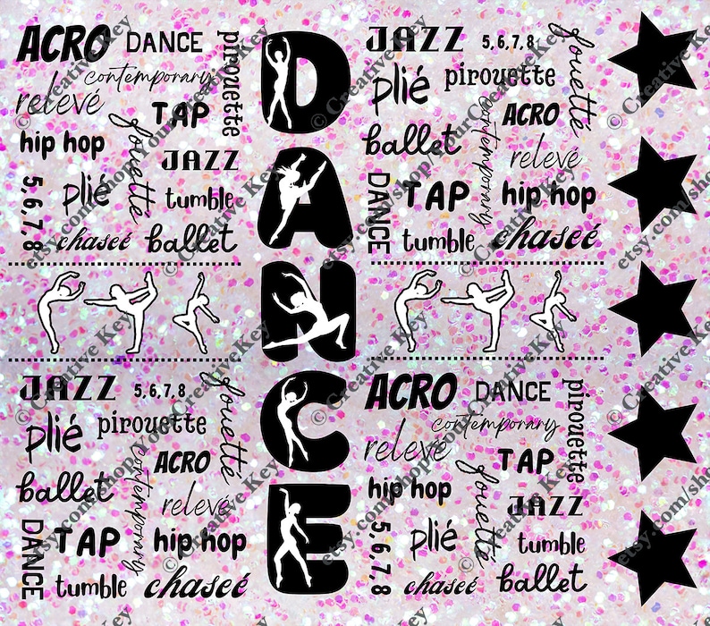 Dance Design - Glitter Confetti - 20oz Skinny Sublimation Tumbler Wrap ...