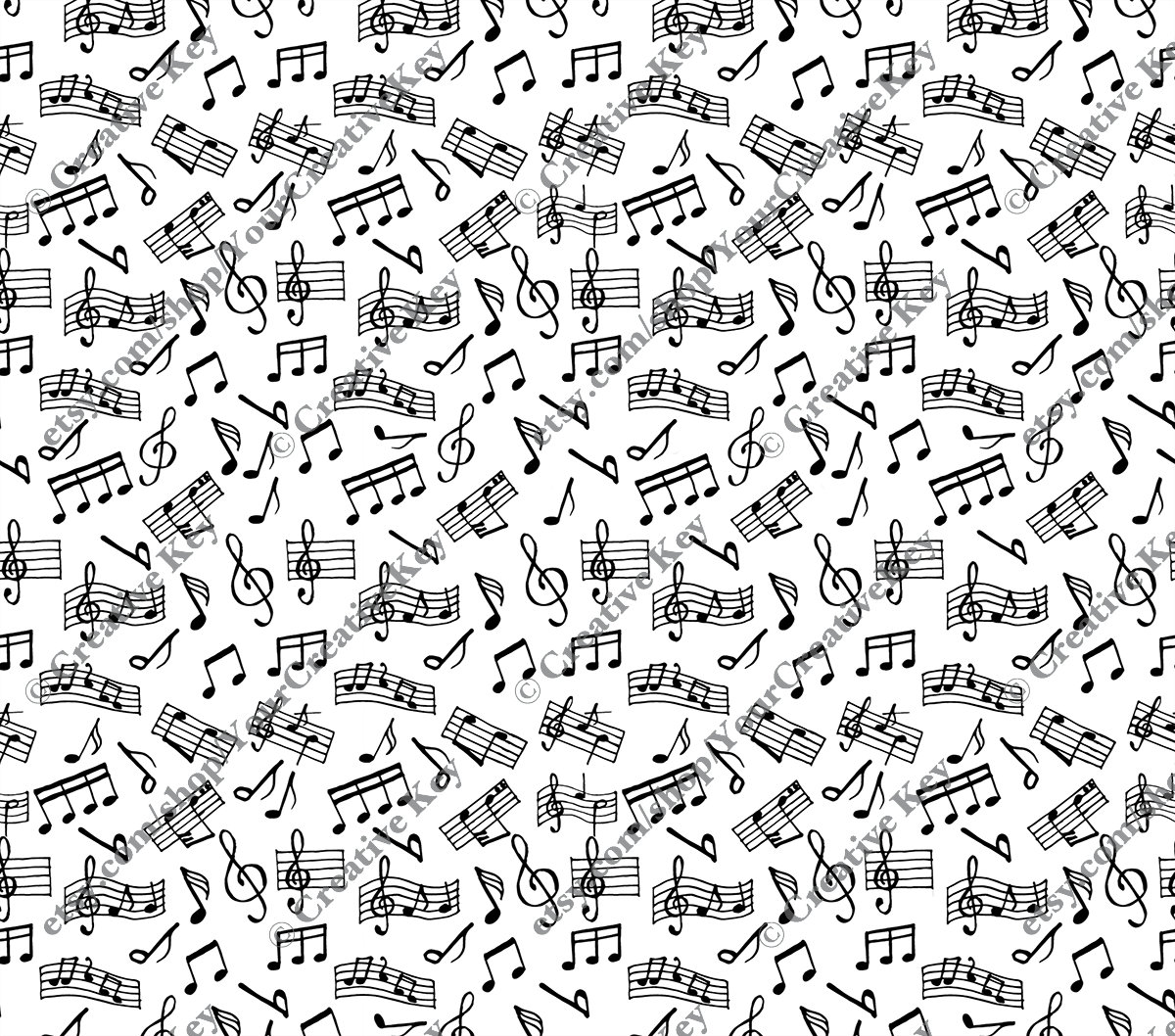 Music Notes - Black & White Pattern - 20oz Skinny Sublimation Tumbler ...