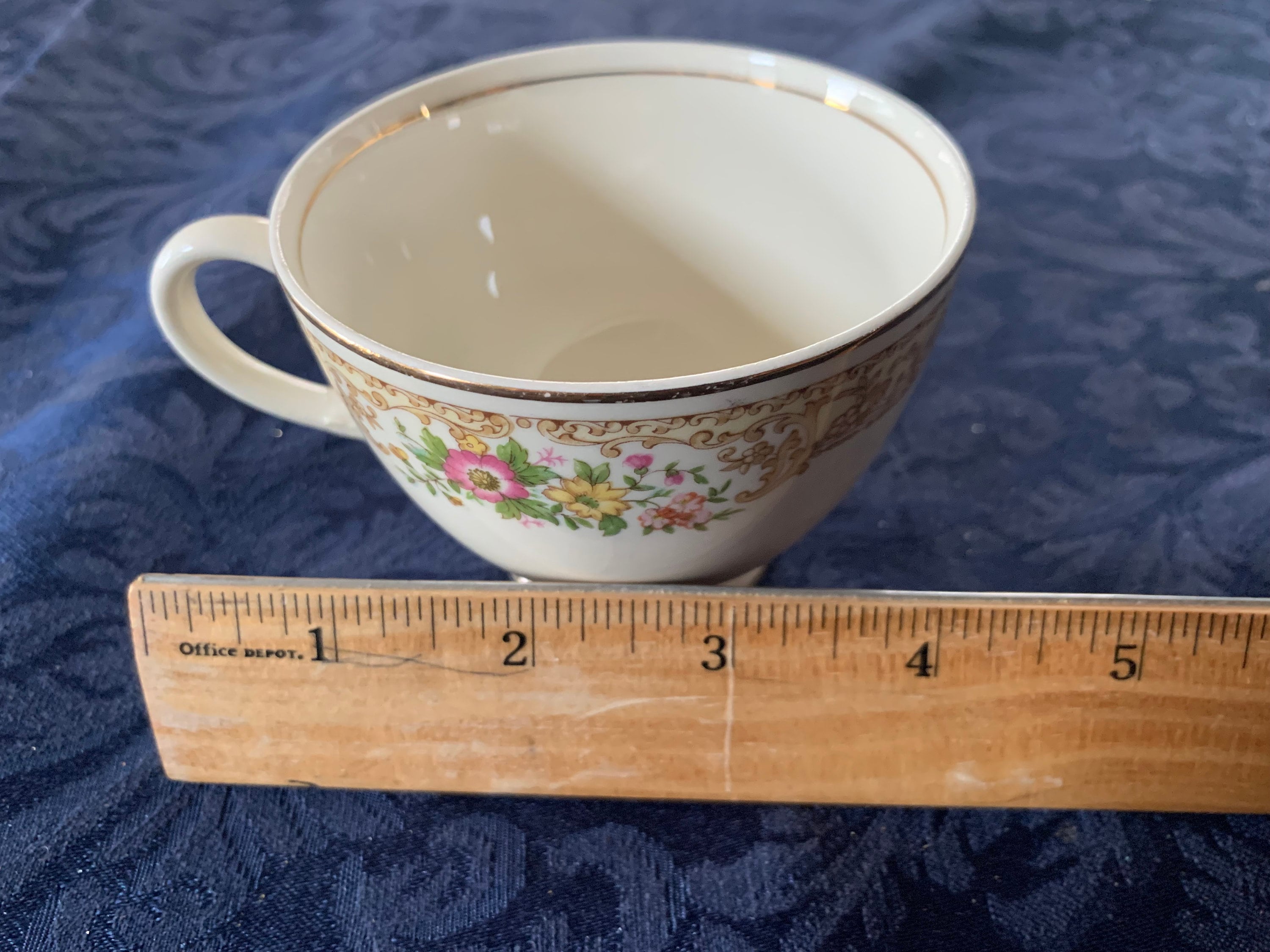 5 Cups: 1944 Homer Laughlin Eggshell Nautilus, floral Ivory, Set of 5 Cups 2.5h X 4.25w w ...