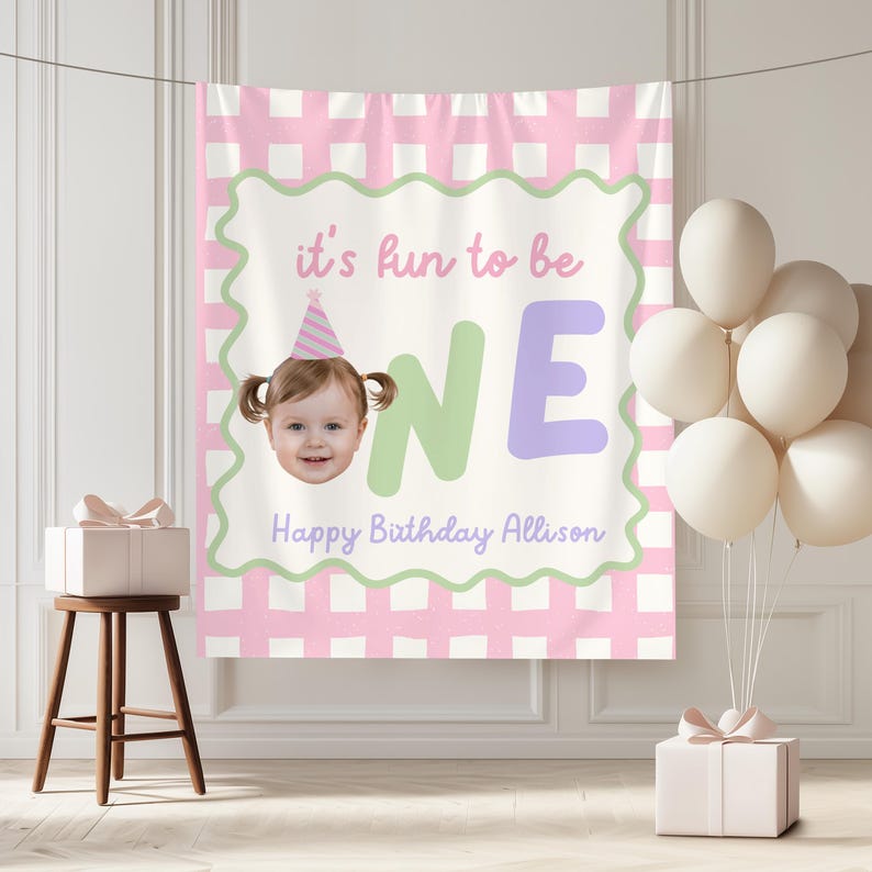 Fun to Be ONE Custom 1st Birthday Banner: Baby Girl Photo First ...