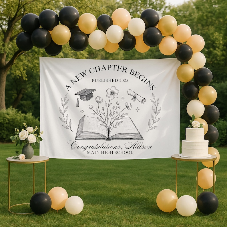 Custom Graduation Banner A New Chapter Begins Graduate Photo Backdrop ...