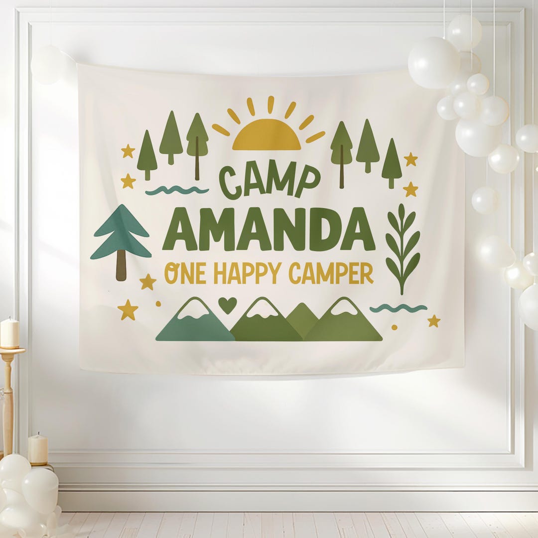 One Happy Camper Birthday Party Backdrop Camping First Birthday Theme ...