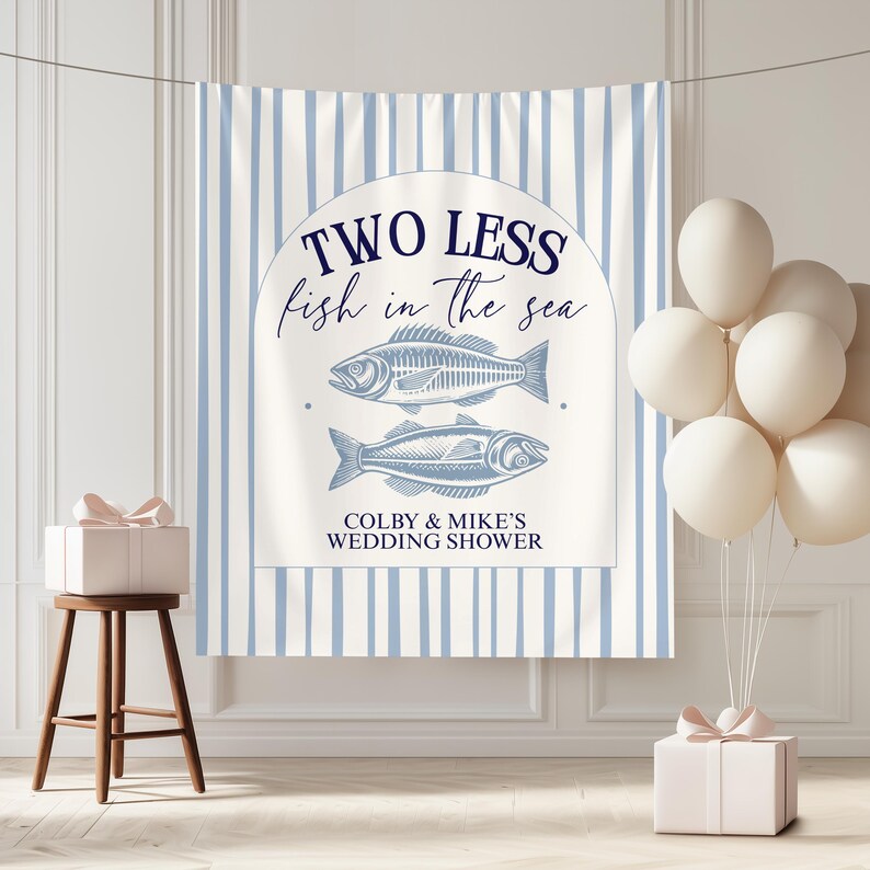Custom Two Less Fish in the Sea Couples Shower Photo Backdrop ...