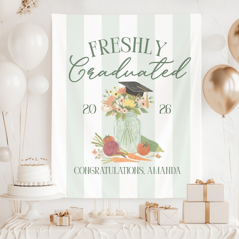 Custom Freshly Graduated Party Banner: Graduation Wildflower Theme ...