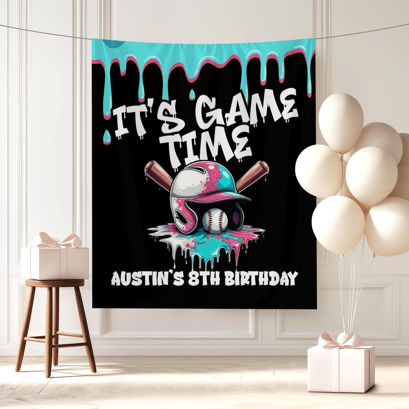 Baseball Drip Ice Cream Birthday Party Banner Boys Baseball Birthday ...