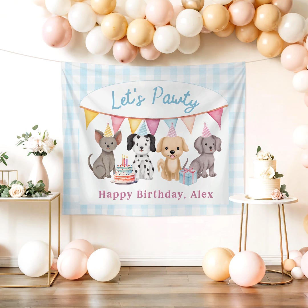 Puppy Pawty Birthday Custom Banner Backdrop Boys Girls Dog Birthday ...