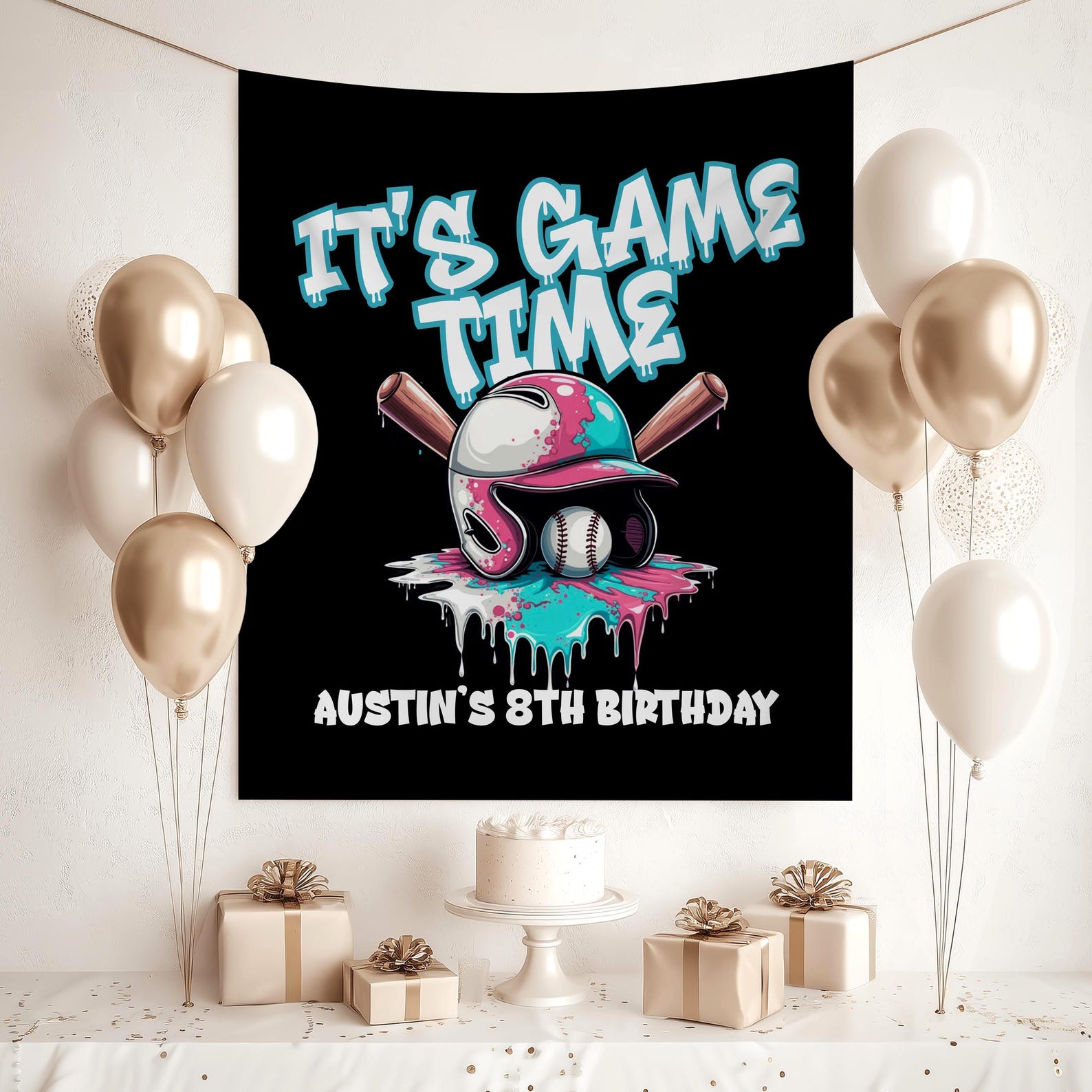 Baseball Drip Ice Cream Birthday Party Banner Boys Baseball Birthday ...