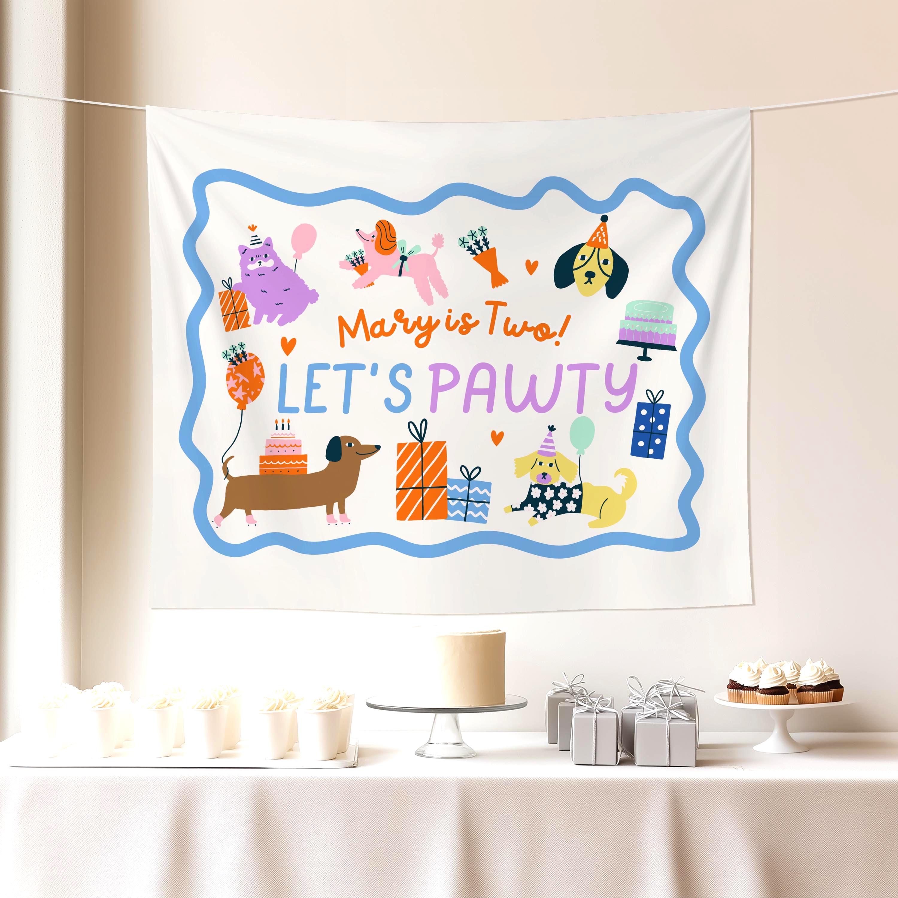 Puppy Pawty Birthday Custom Banner Backdrop Boys Girls Dog Birthday ...