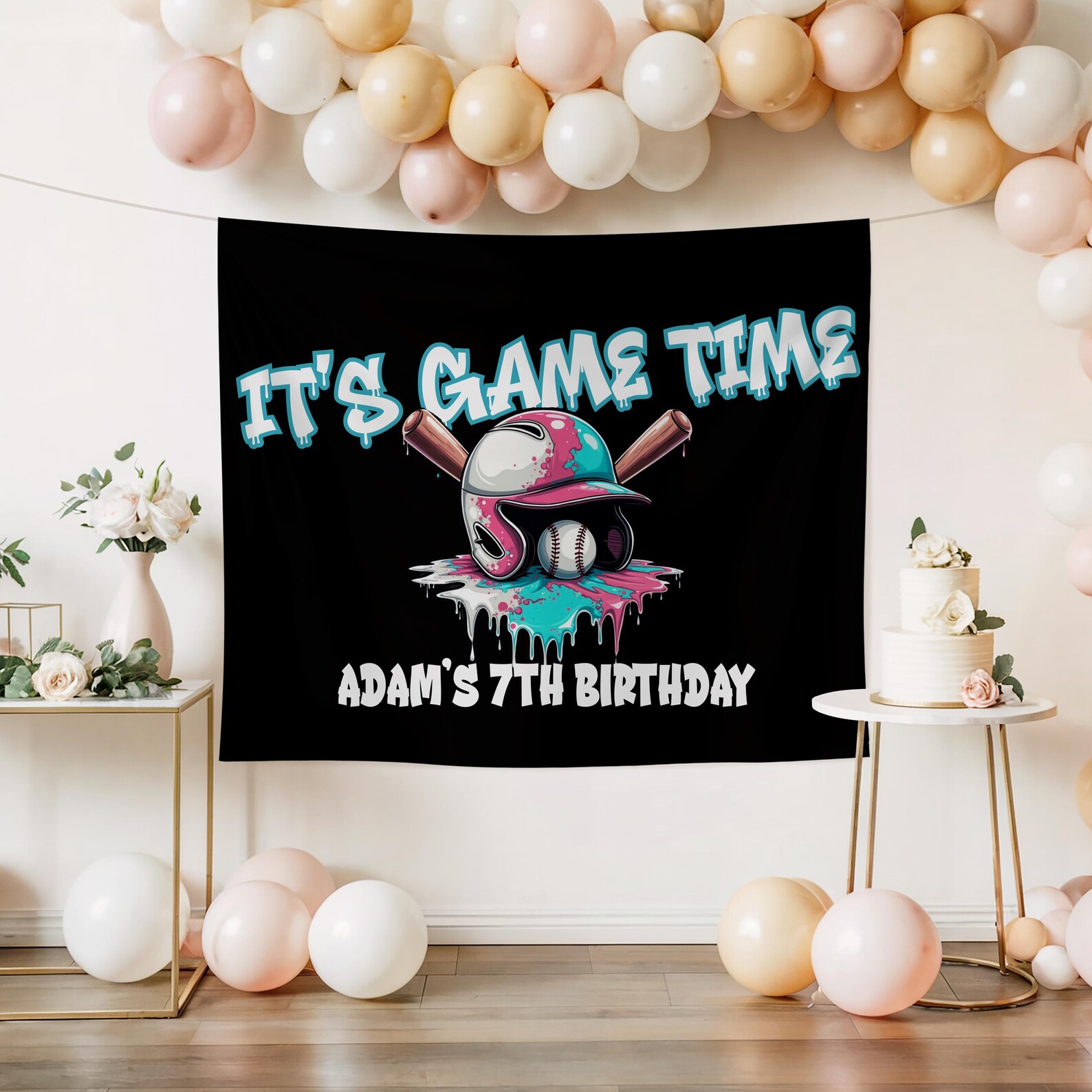 Baseball Drip Ice Cream Birthday Party Banner Boys Baseball Birthday ...