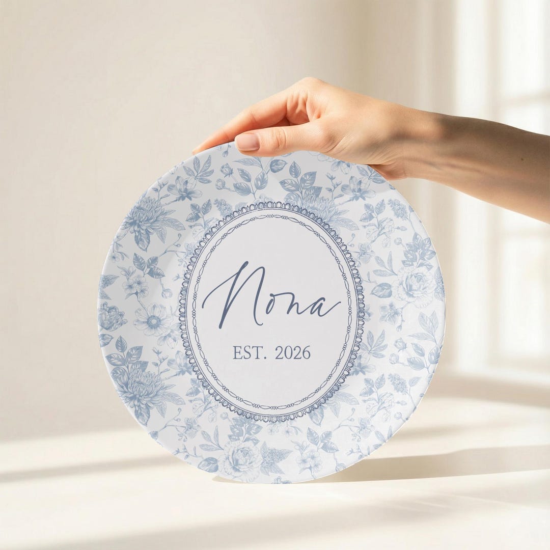 Custom Nona Blue Toile De Jouy Platter Personalized Grandma Plate ...