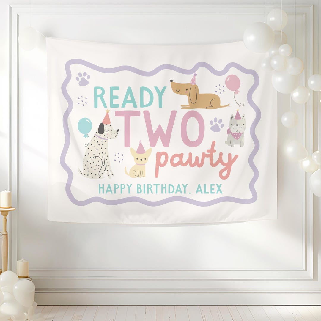 2nd Puppy Pawty Birthday Custom Banner Backdrop Boys Girls Dog Birthday ...