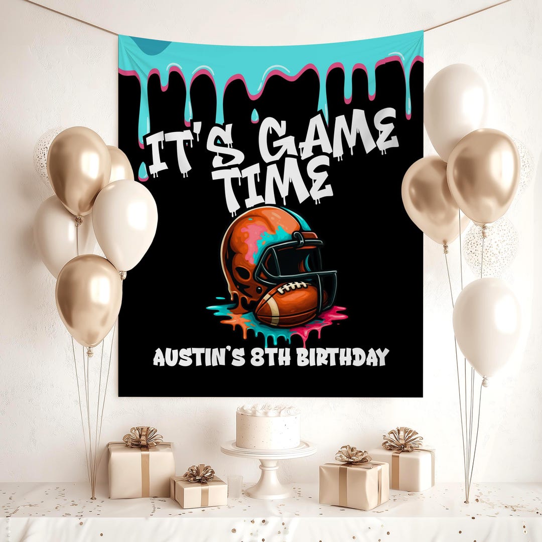Football Drip Ice Cream Birthday Party Banner Boys Football Birthday ...