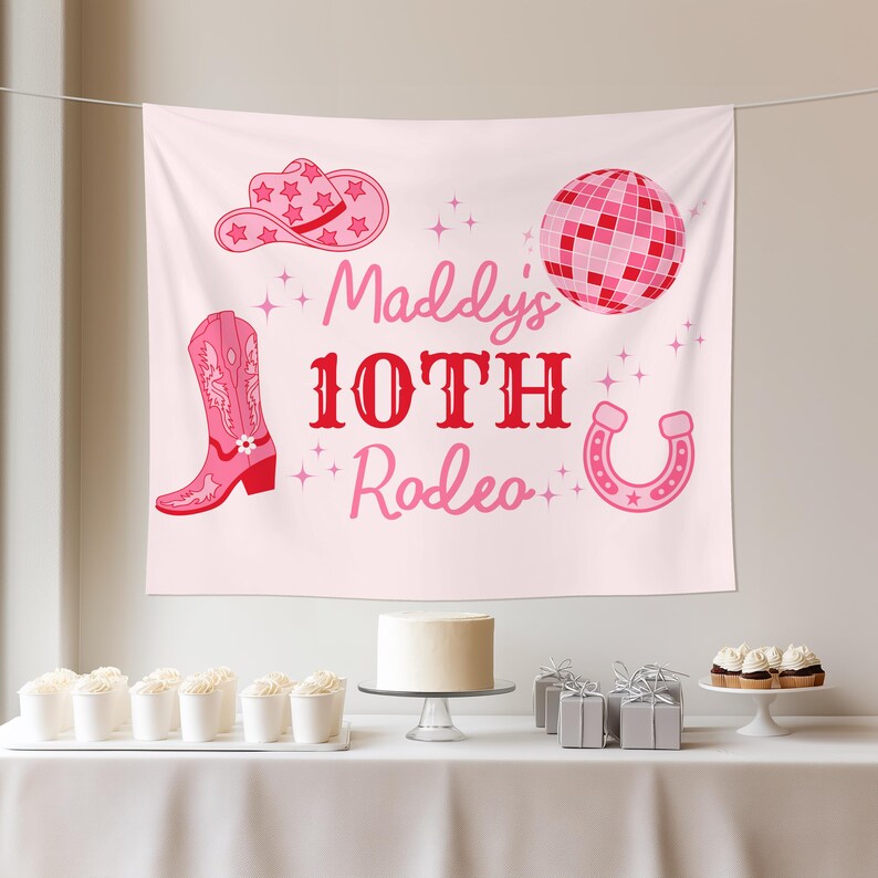 Cowgirl Theme Birthday Party Banner Pink Disco Cowgirl Girls Birthday ...