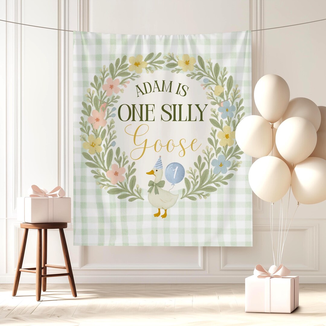 One Silly Goose First Birthday Party Backdrop Whimsical Goose 1st ...