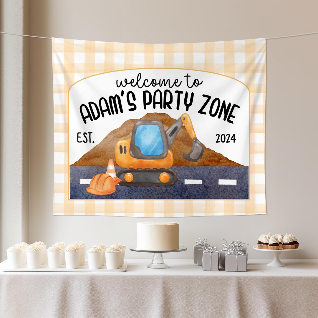Custom Construction Birthday Party Backdrop Excavator First Birthday ...