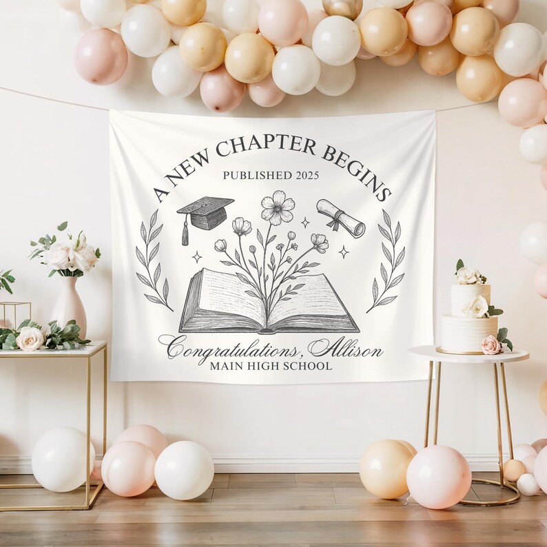 Custom Graduation Banner A New Chapter Begins Graduate Photo Backdrop ...