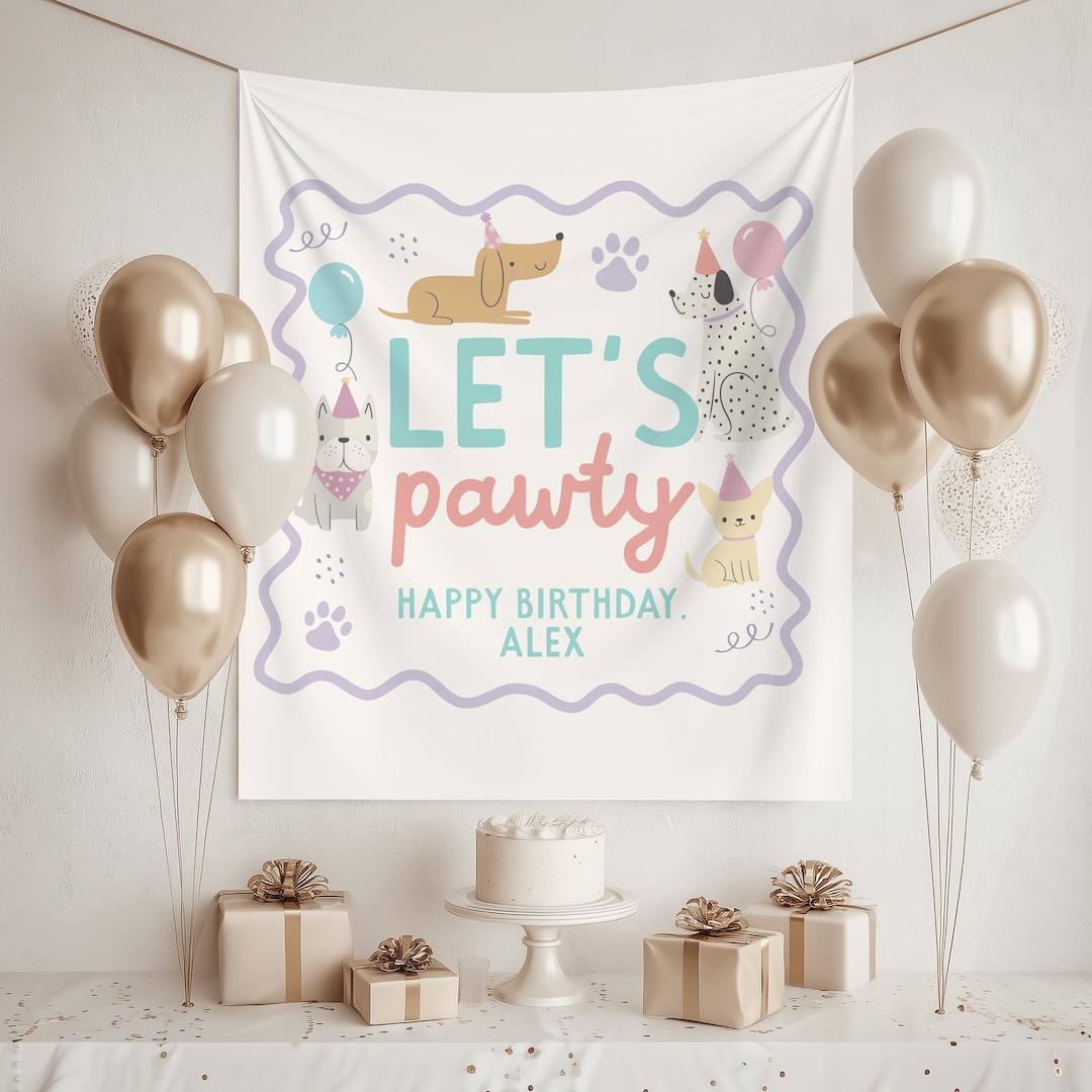 Puppy Pawty Birthday Custom Banner Backdrop Boys Girls Dog Birthday ...