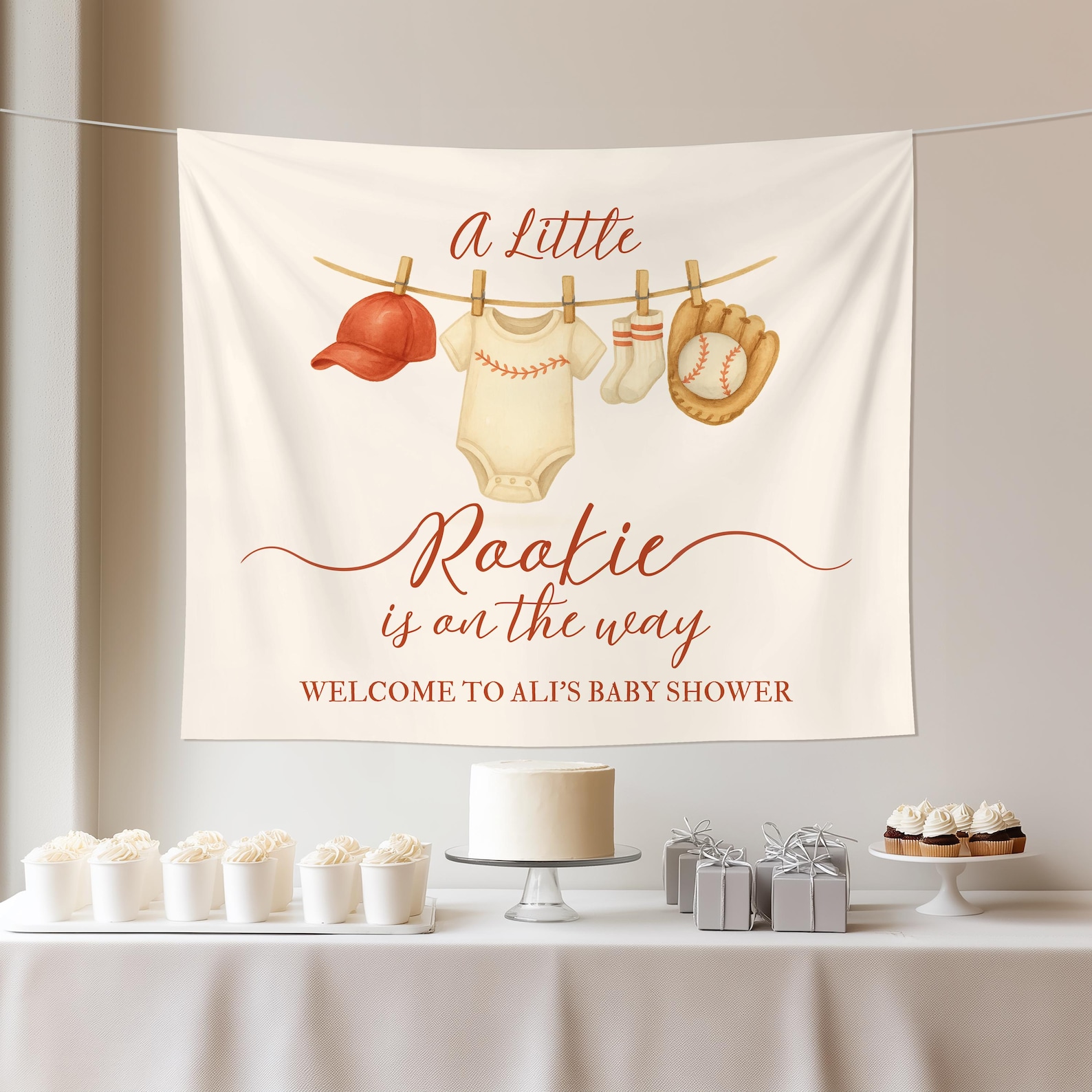 Baseball Baby Shower Party Backdrop Little Rookie is on the Way Theme ...