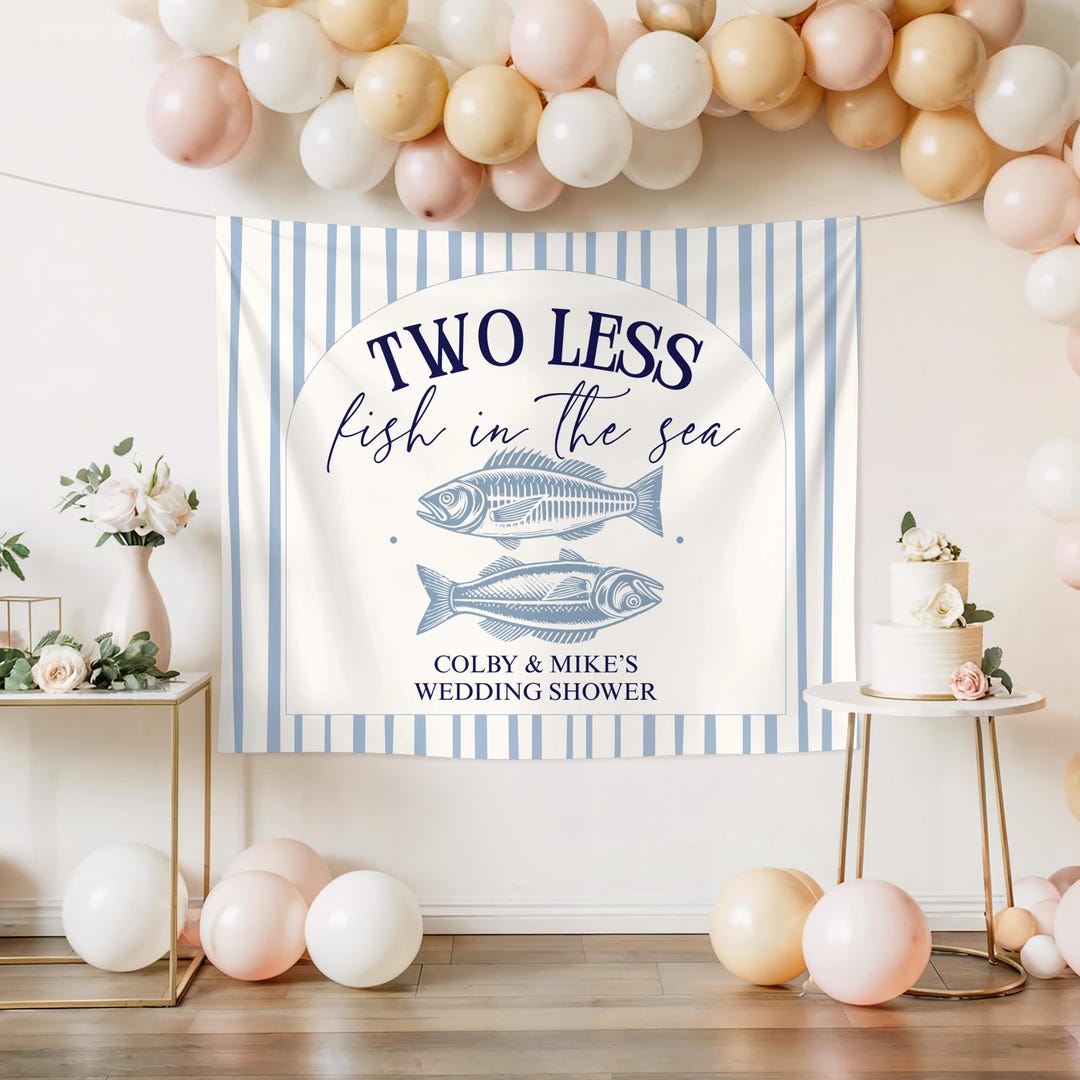 Custom Two Less Fish in the Sea Couples Shower Photo Backdrop ...