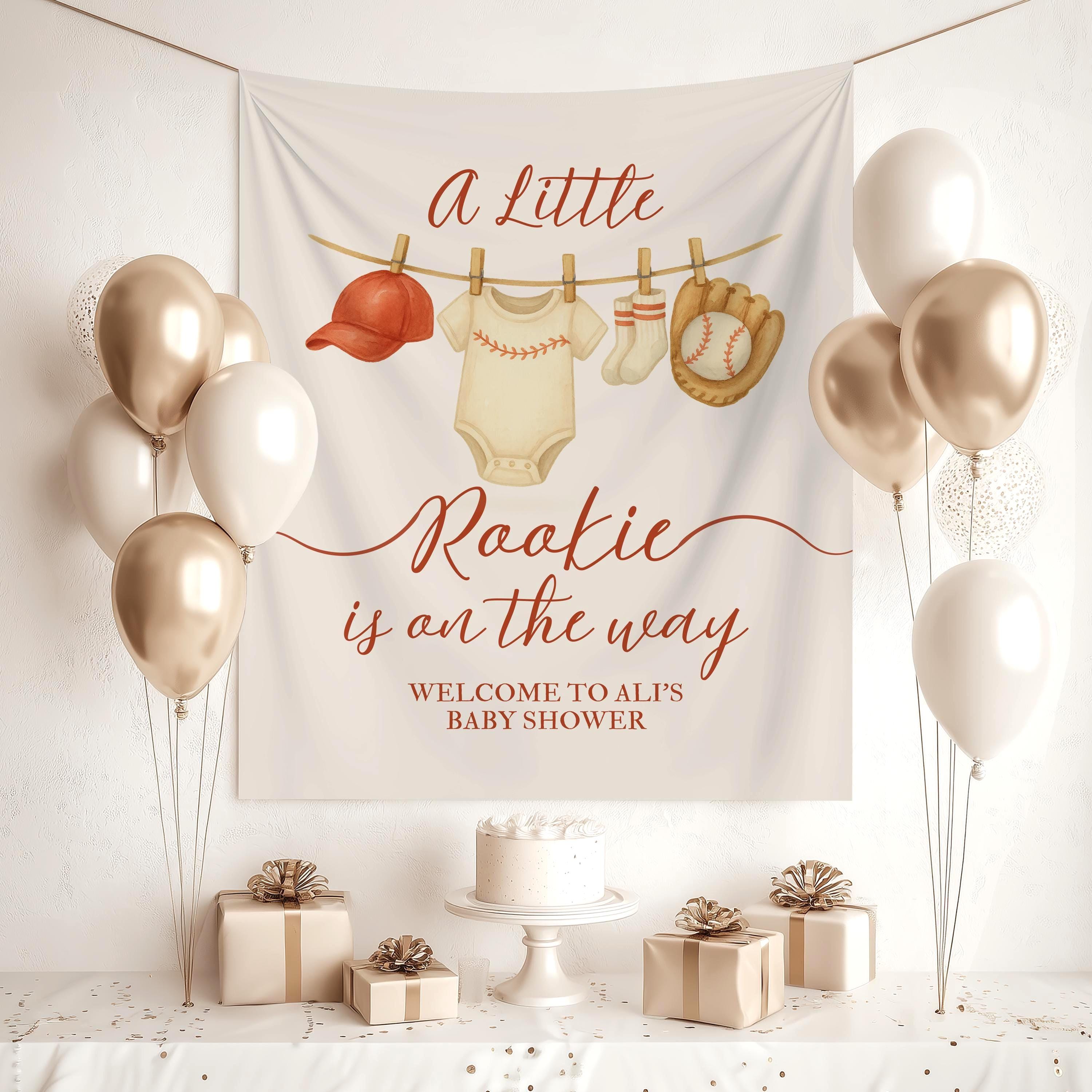 Baseball Baby Shower Party Backdrop Little Rookie is on the Way Theme ...