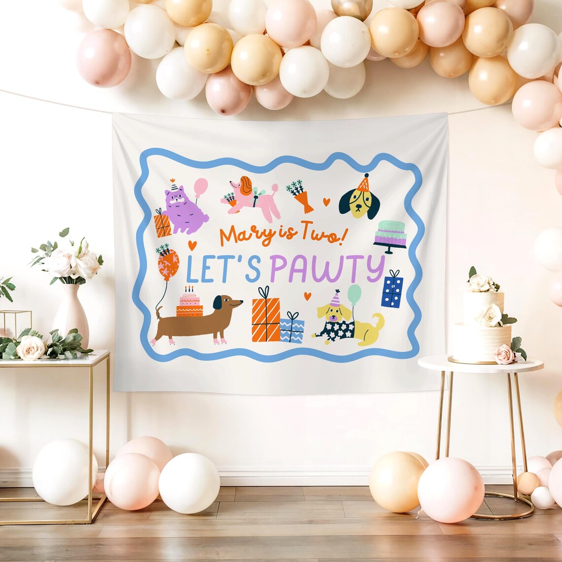 Puppy Pawty Birthday Custom Banner Backdrop Boys Girls Dog Birthday ...