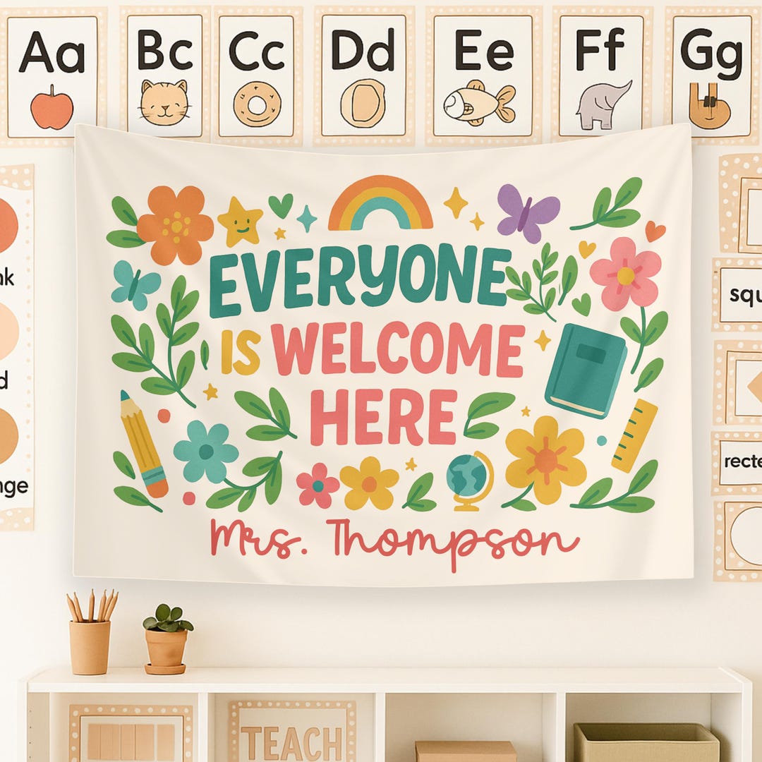 Everyone is Welcome Here Classroom Tapestry Teacher Banner Inclusion ...
