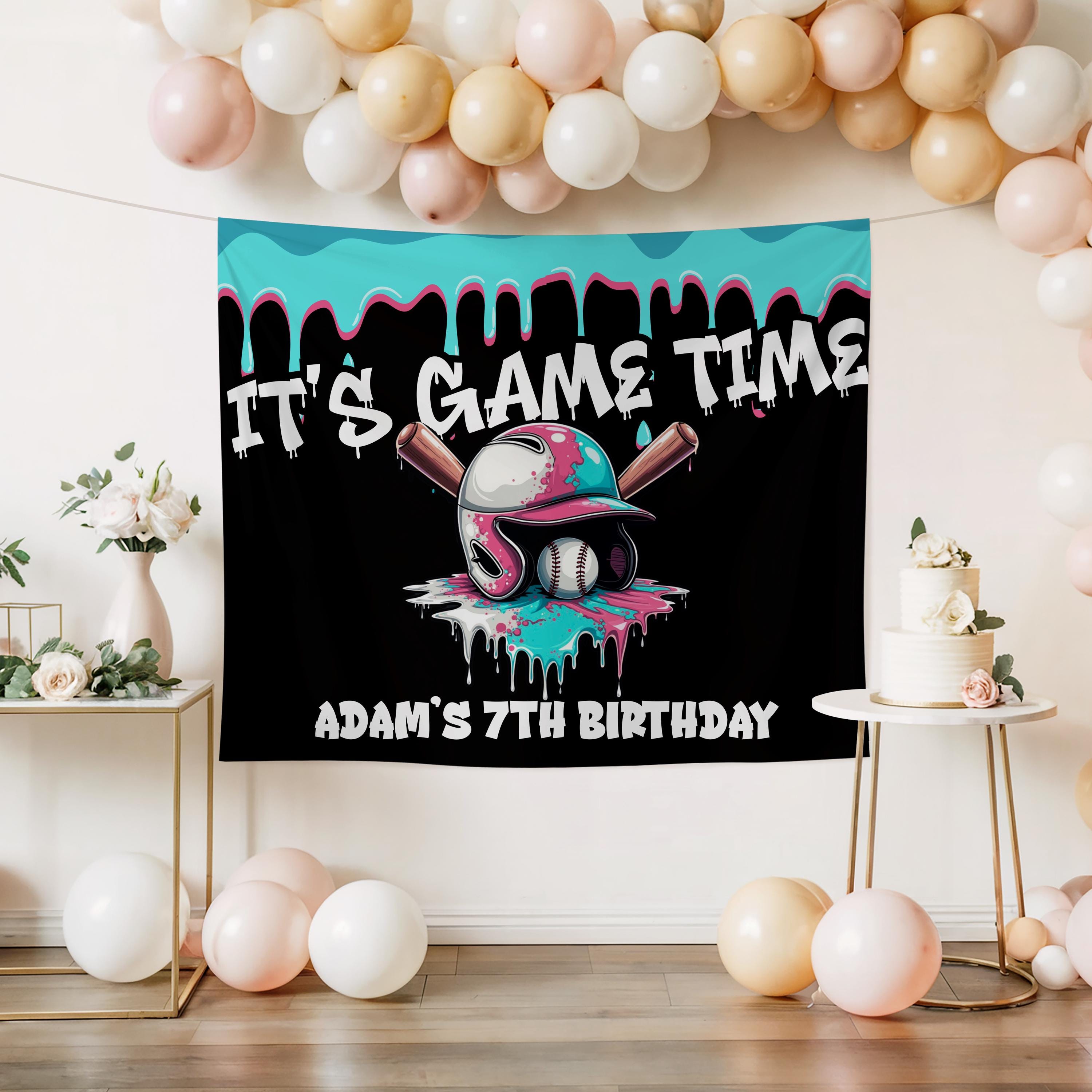 Baseball Drip Ice Cream Birthday Party Banner Boys Baseball Birthday ...