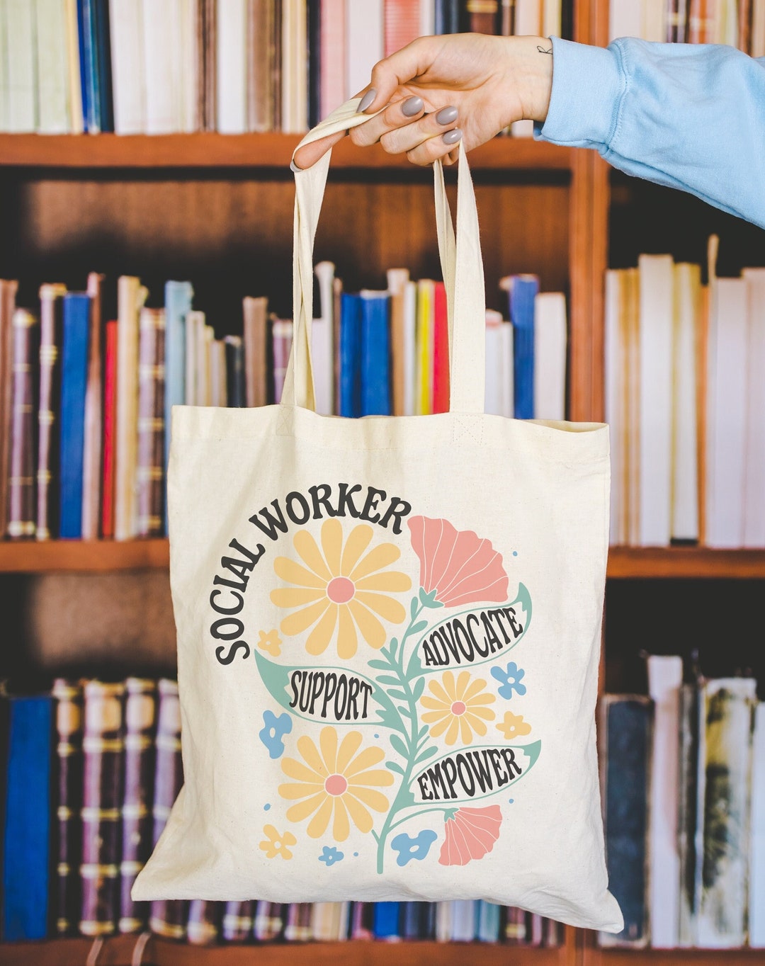 Social Worker Retro Floral Tote Bag School Social Worker Appreciation ...