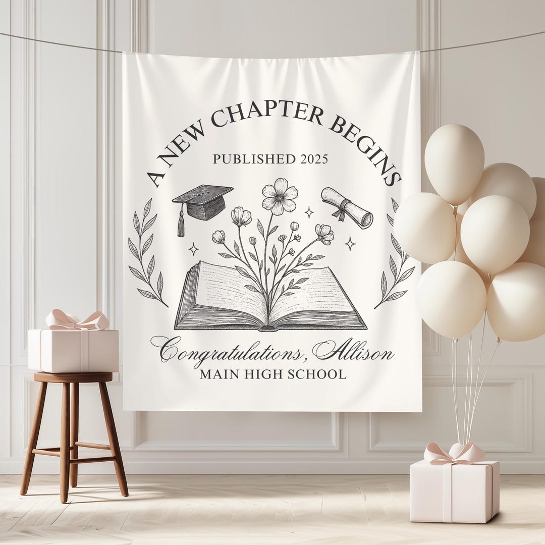 Custom Graduation Banner A New Chapter Begins Graduate Photo Backdrop ...
