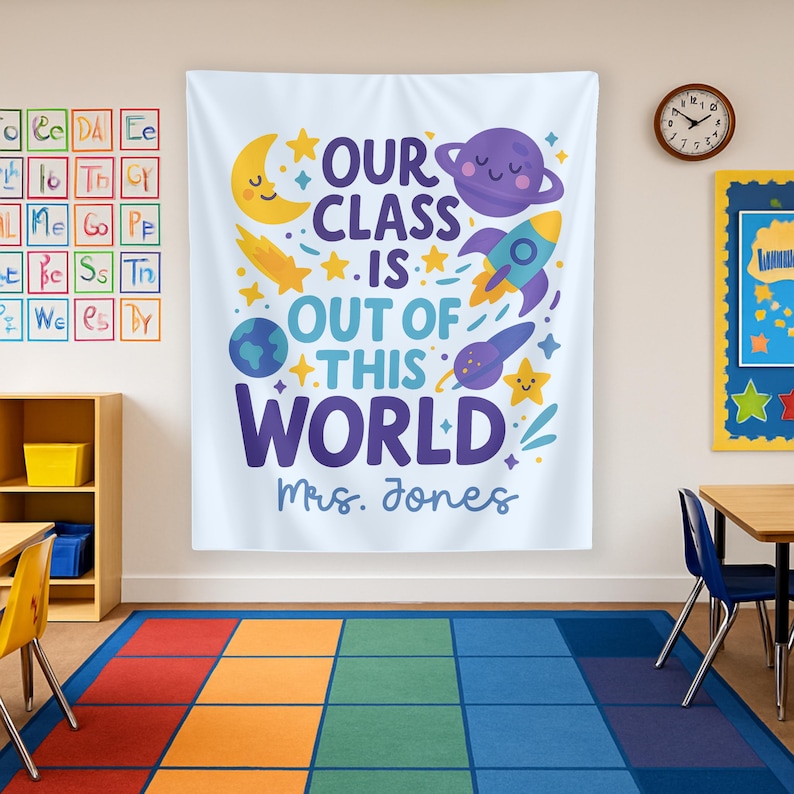 Outer Space Classroom Tapestry Teacher Banner Space Theme Class ...