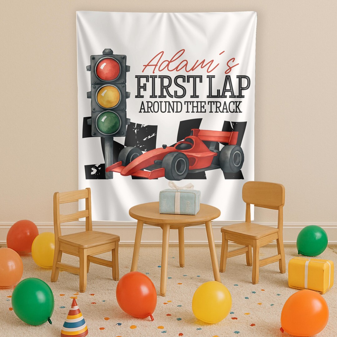 Race Car First Birthday Party Backdrop Fast One Car Themed First ...