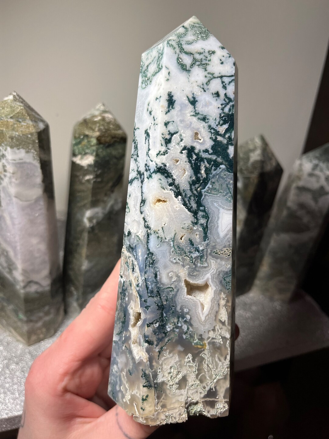 XL Moss Agate Towers - Etsy