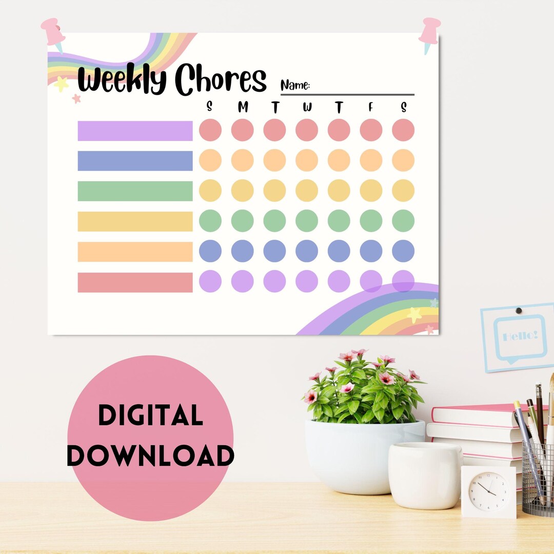 Editable Rainbow Back to School Chore Chart for Kids Responsibility ...
