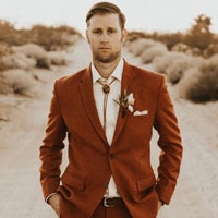 Men's Rust Brown 3 Piece Suit: Groom & Groomsmen Attire Prom Bespoke ...