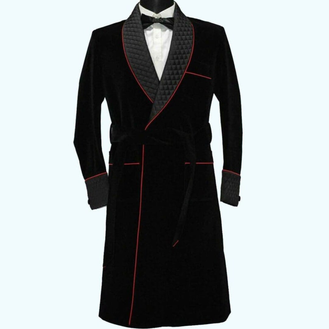 Men's Long Dressing Black Velvet Long Gown Smoking Jackets Smock Wear ...