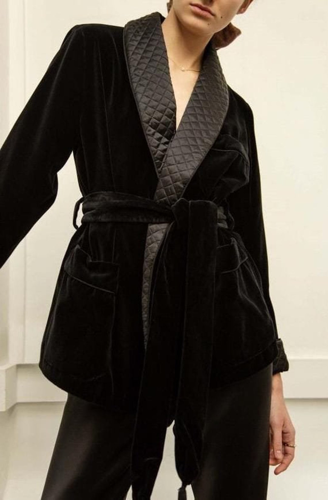 Women's Black Smocking Ladies Jacket. English Design Silk Warm Dressing ...