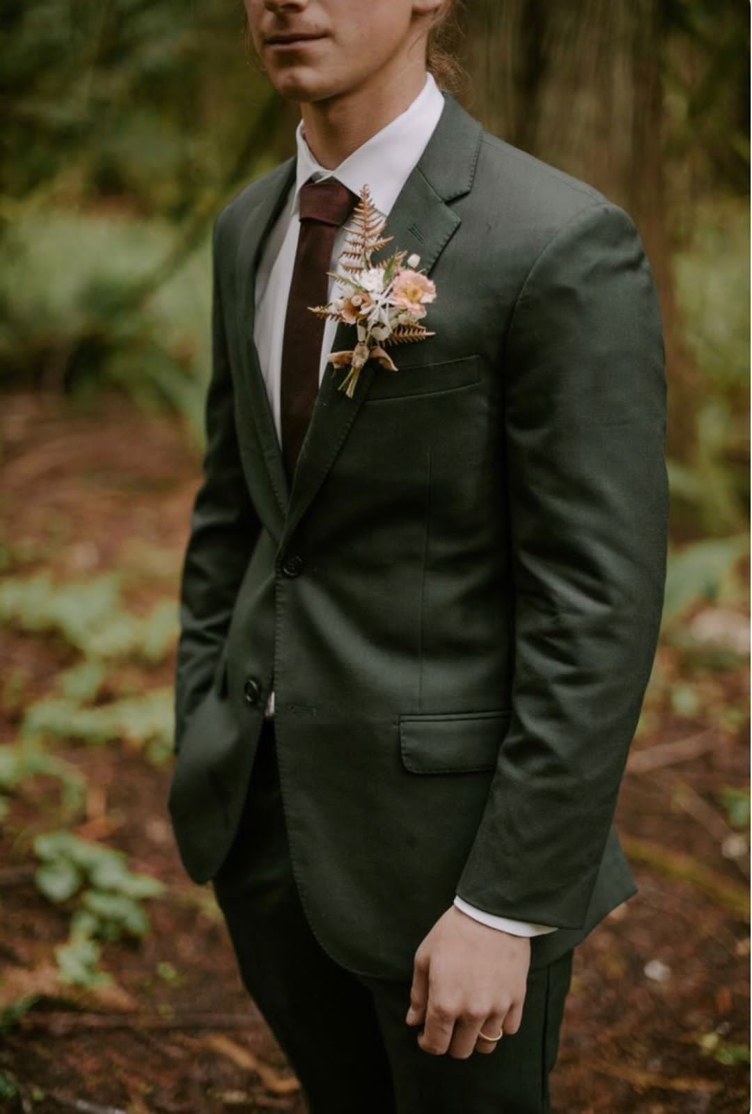 Man Dark Green 2 Piece Suits Wedding Suit Grooms Wear Suit One Button ...