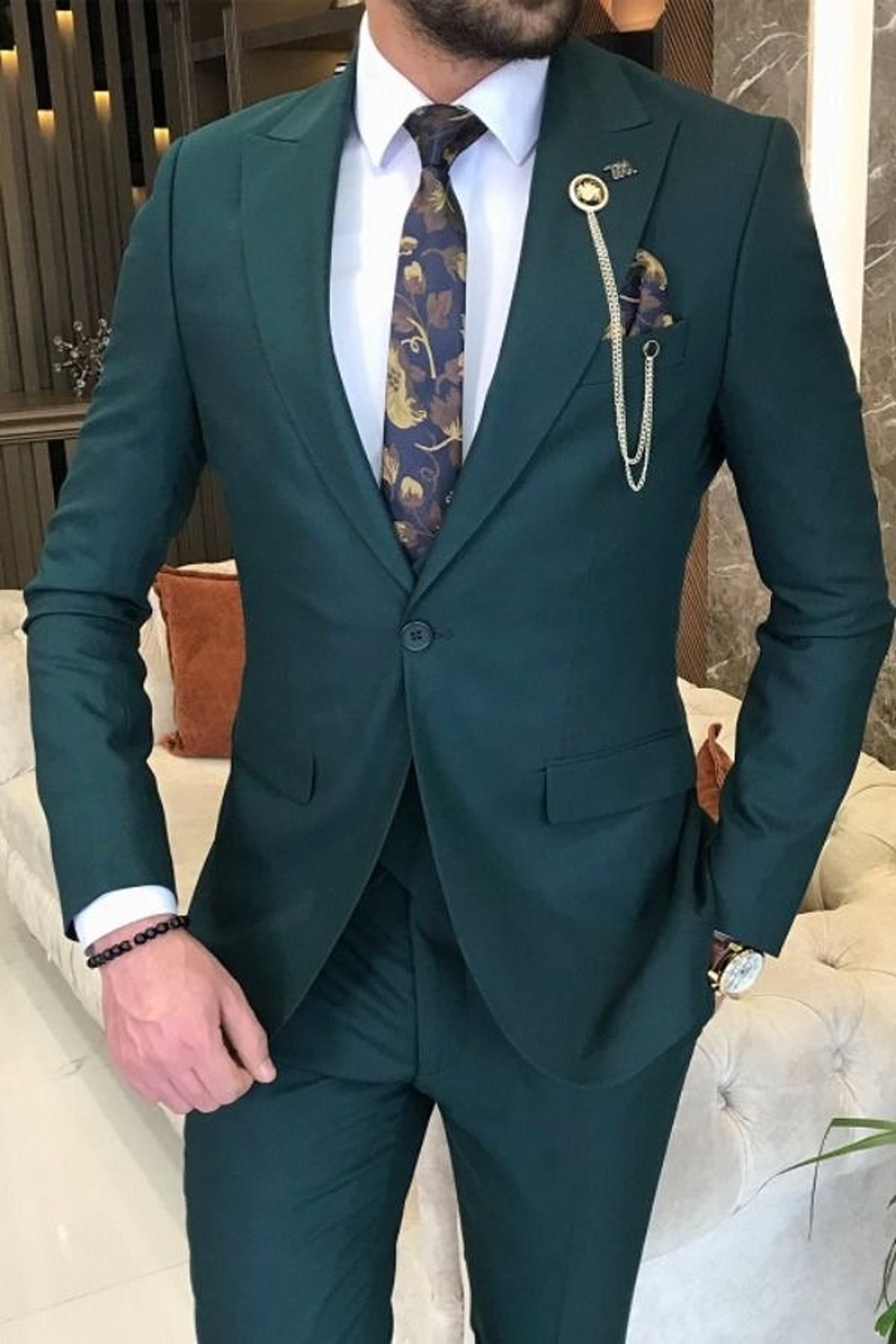 Men's Green 2 Piece Suit Wedding Suit Groom Wear Suit 2 Piece Suit Two ...