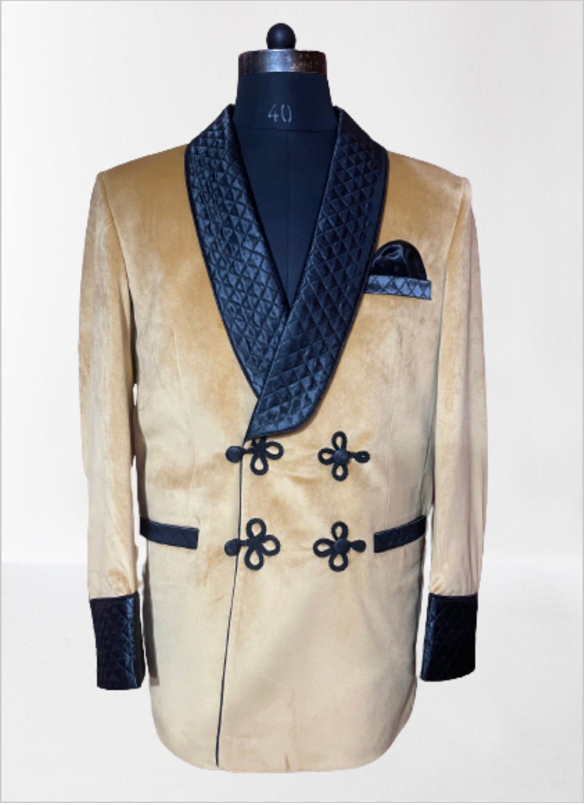 Men's Golden Velvet Dressing Smoking Jackets Event Wear Robes Smoking ...