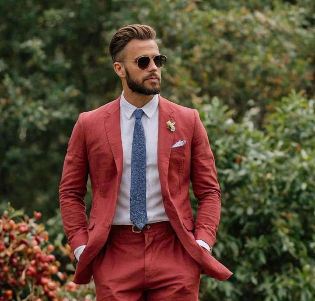 Red Linen Suit: Men's 2-piece Lightweight Wedding Formalwear - Etsy