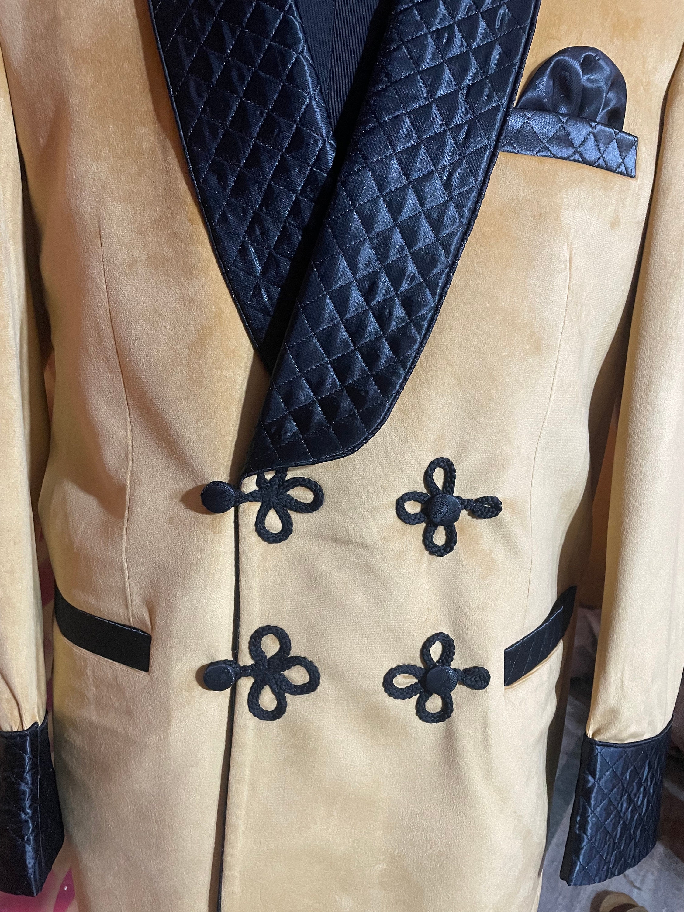 Men's Golden Velvet Smoking Jacket, Shawl Collar Event Wear - Etsy