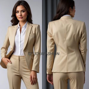 Women Beige Suits, Party Wear Suits. English Design 1 Button Dressing ...