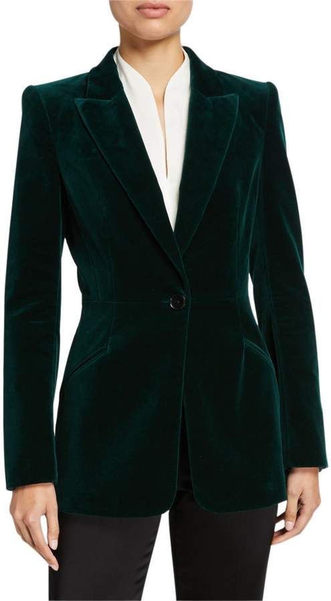 Women Green Peak Lapel Jacket. English Design Silk Warm Dressing Jacket ...