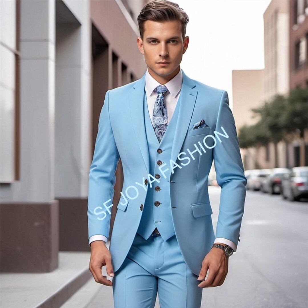 Baby Blue 3-piece Suit: Men's Wedding Groom Party Wear - Etsy